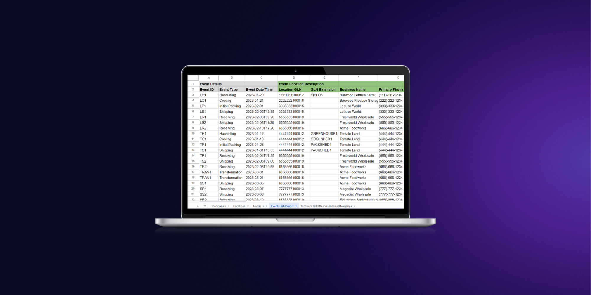 A FSMA 204 Sortable Spreadsheet Example